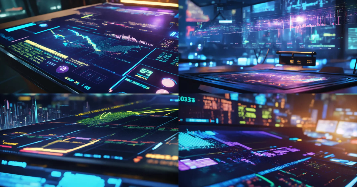 Lexica - Statistics data flying over the table, focus, cyberpunk style ...