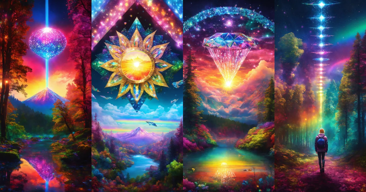 Lexica - Sun flying made of diamonds and glitter black rainbow neon ...