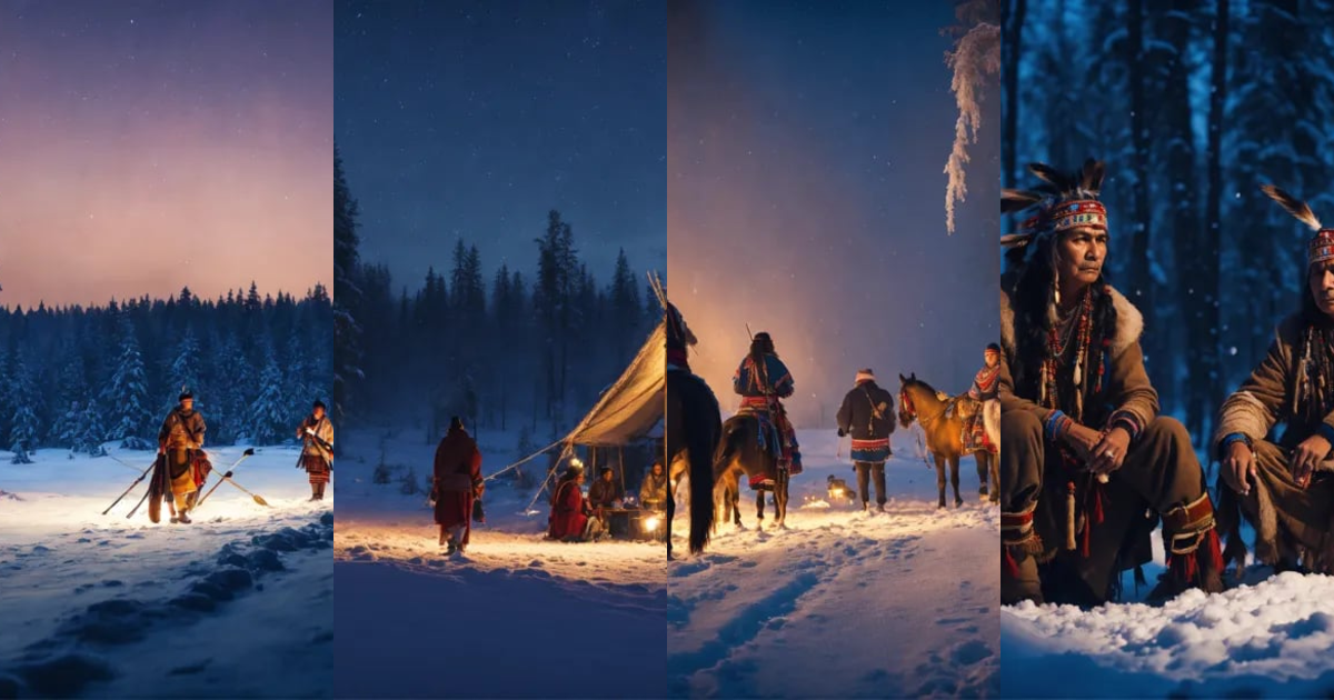 Lexica - Indian tribes in snow forest. night. cinematic. real picture.