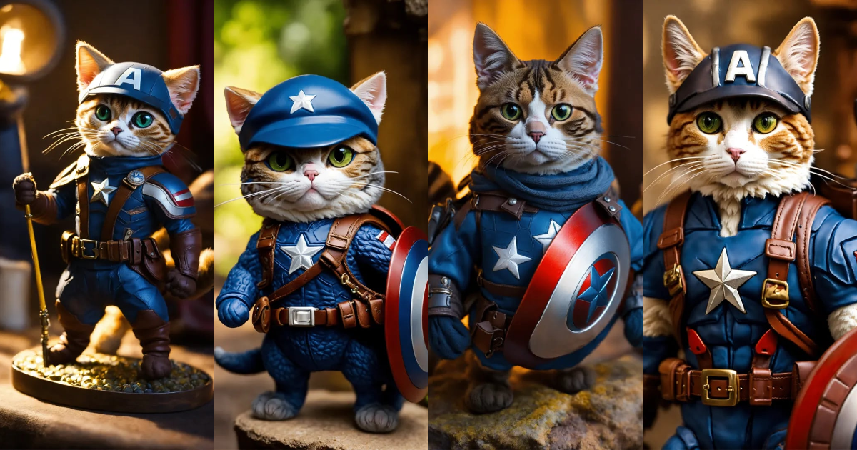 Lexica - Captain america themed Cute cat, cat adventurer figure ...