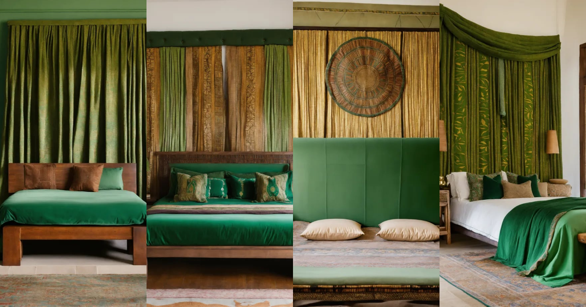 Lexica - Designer fabric headboard in green Malian style design with a ...