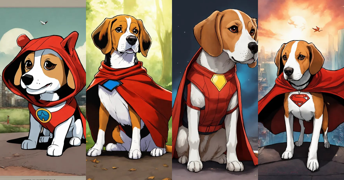 Lexica - I would like a manga style cartoon of a beagle super hero with ...