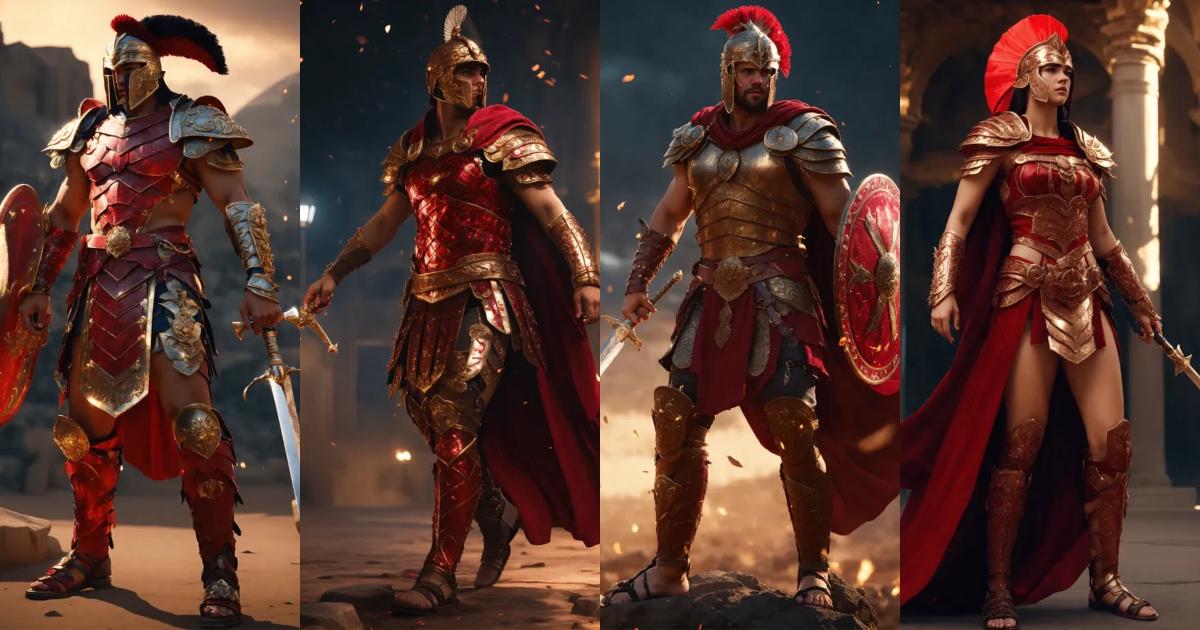 Lexica - Ruby-adorned gladiator full body in realistic 8k action with ...