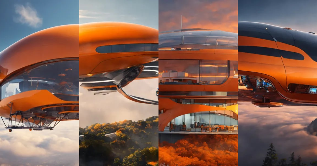 Lexica - House construction flying robot, modern, futuristic, orange ...