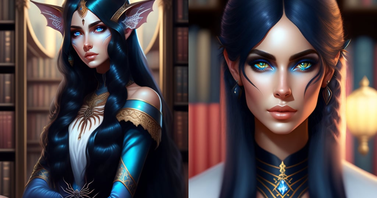 Lexica - A dark elf girl with pale blue eyes and black hair sitting in ...