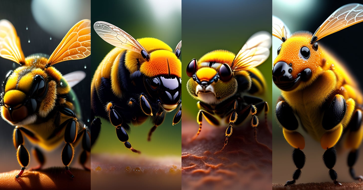 Lexica - T-rex bee hybrid, terrifying, rain