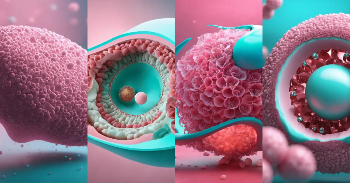 Lexica - A 3D render pink healthy ovary female system on a desaturated ...