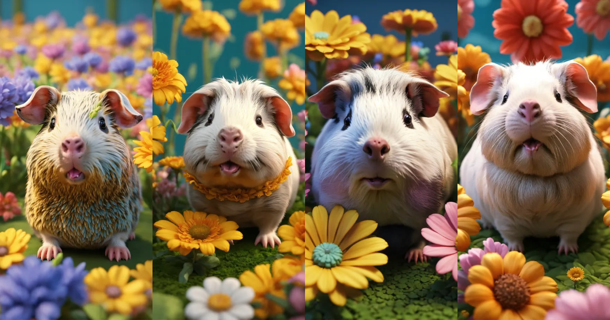 Lexica - 3d effect of cute guinean pig and flowers in an overall ...