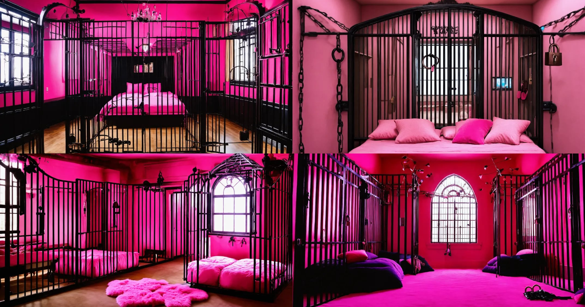Lexica - Pink and black princess bedroom, bows, pillows, plush, over ...