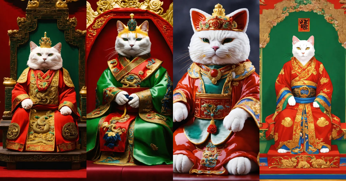Lexica - Jade Emperor Cat Clad in Royal Robes, Majestic and Seated on a ...