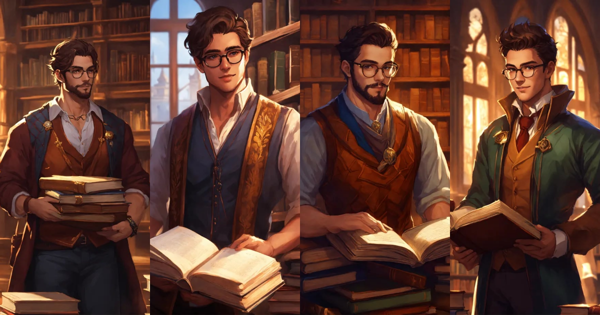 Lexica - A handsome scholar with glasses holding a stack of books in a ...