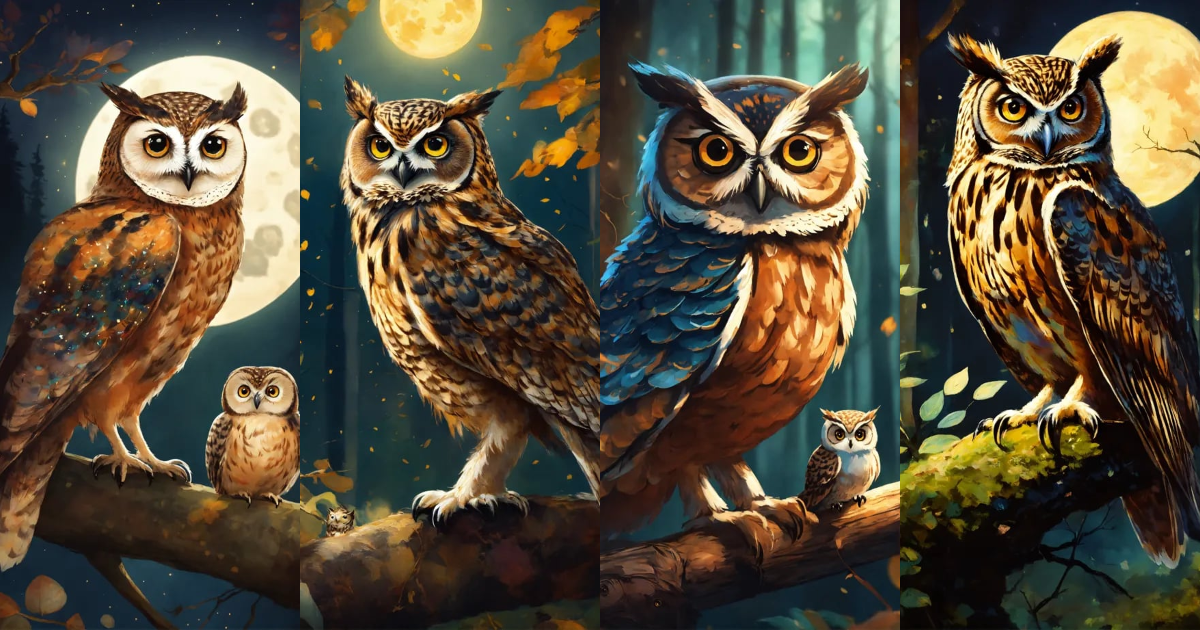 Lexica - Portrait of a small and a large owl, the small owl smiling ...