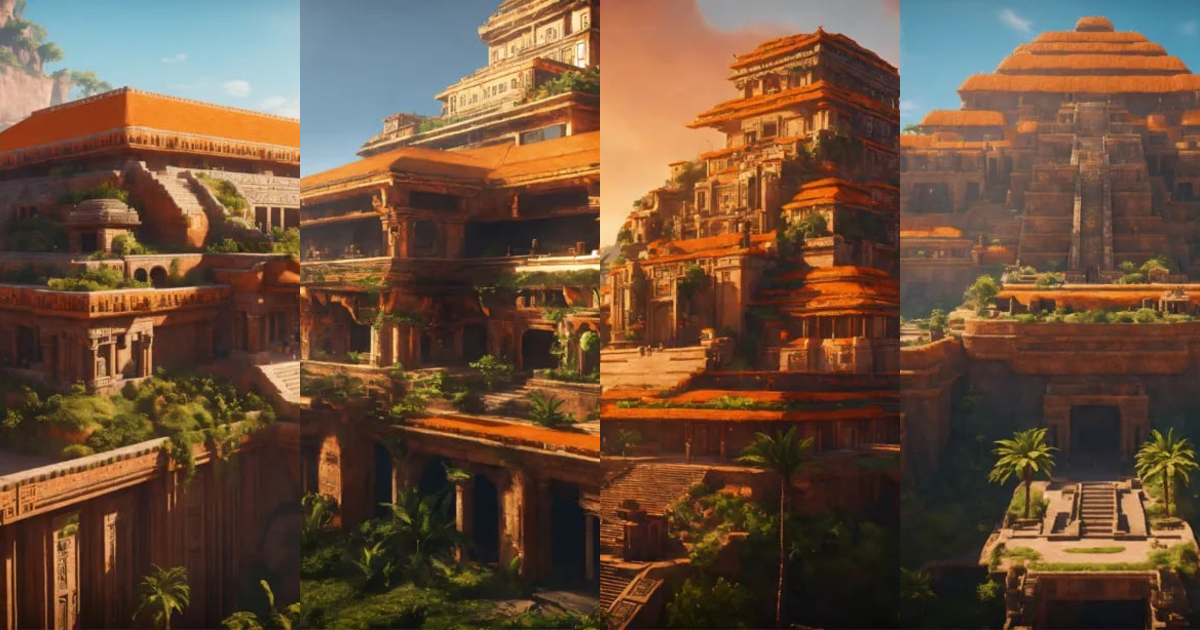 Lexica - Full image of a massive Aztec sci fi palace with an orange ...