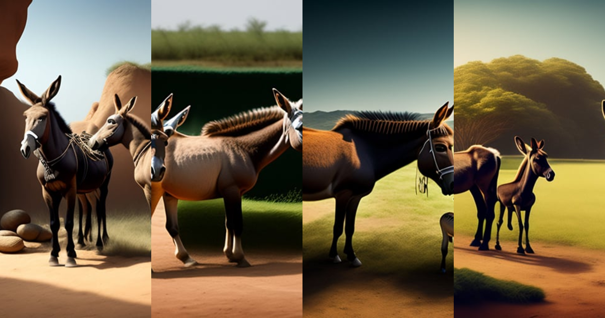 Lexica - Three donkeys acting silly with other animals embarking on ...