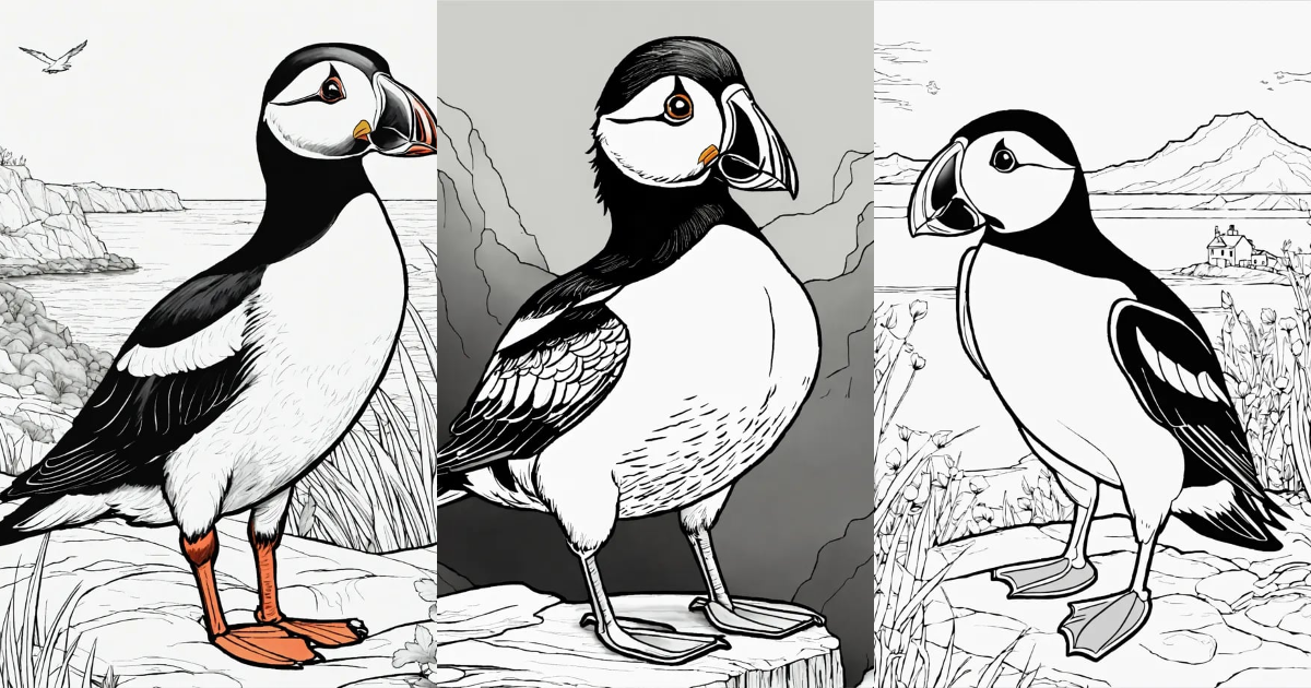 Lexica - Coloring page for kids, BLACK AND WHITE, Puffin, cartoon style ...
