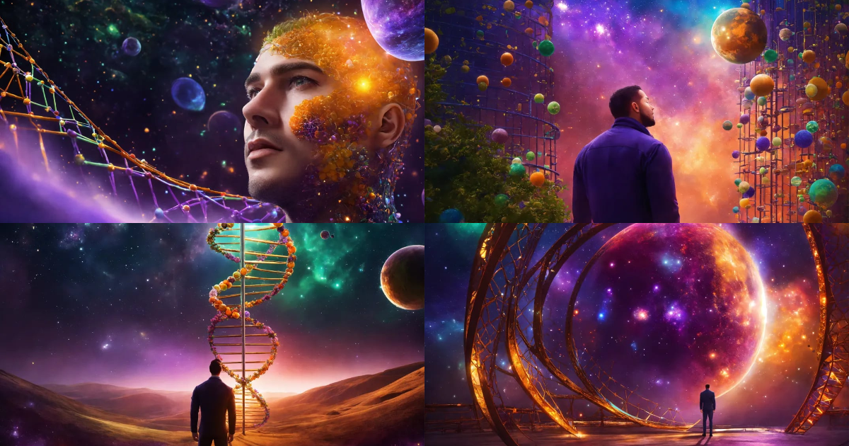 Lexica - Well built man looking up, dna strands floating in the ...