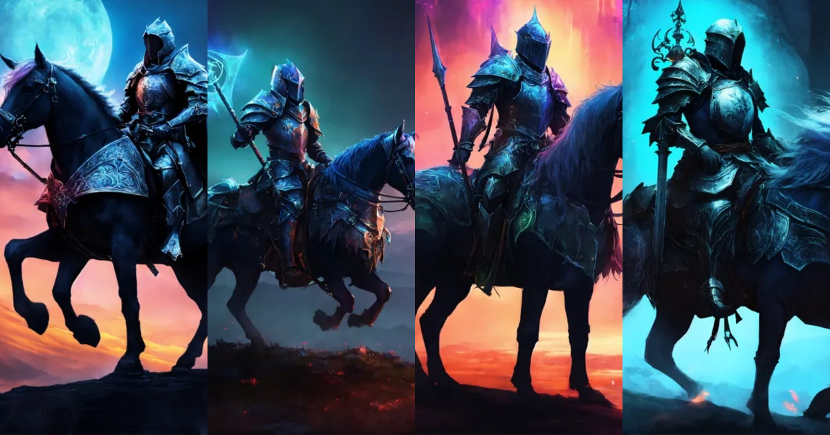 Lexica - Spectral knight on a spectral mount in dark fantasy world