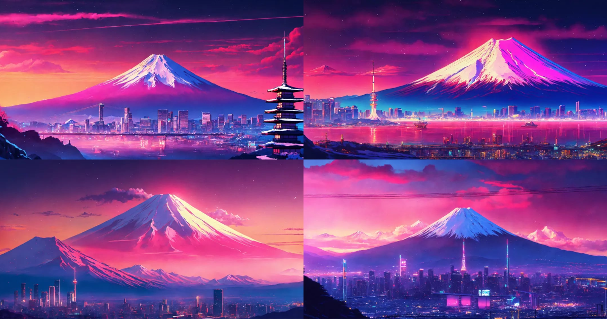 Lexica - Synthwave style snowy fuji yama future winter city