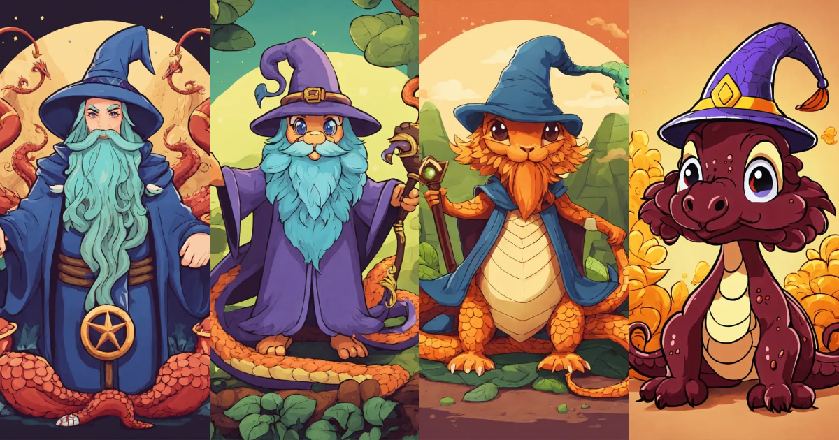 Lexica - Premium vector cute cartoon illustration of a wizard Style Hydra