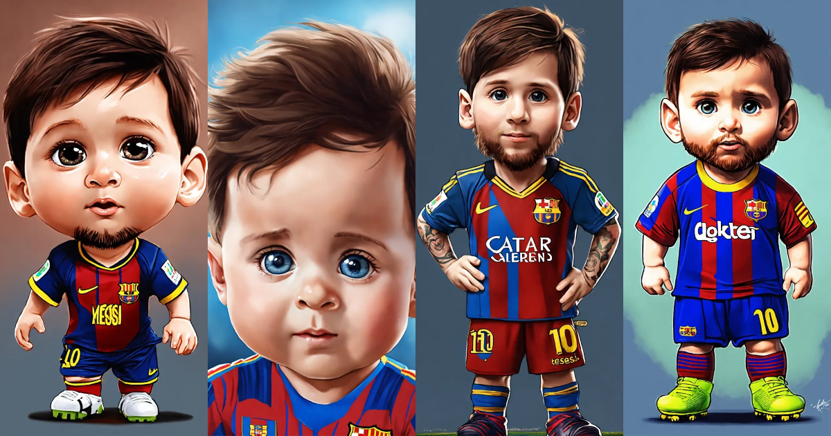 Lexica - Lionel Messi cute baby cartoon realist big eyes