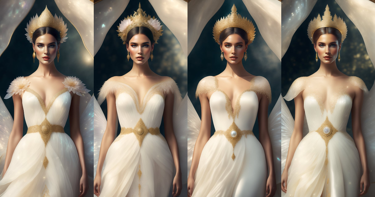 Lexica - Fairy wearing a white silk Greek gown standing on a mother of pearl in the centre of a ...