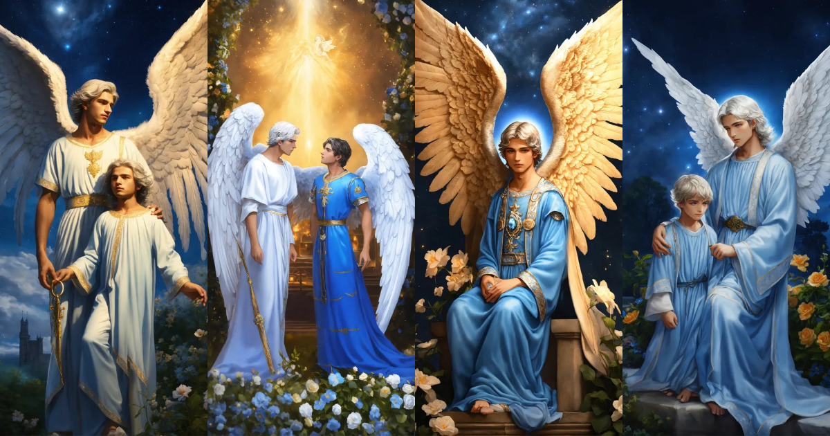 Lexica - 2 male guardian angels with detailed and luminous blue angel ...