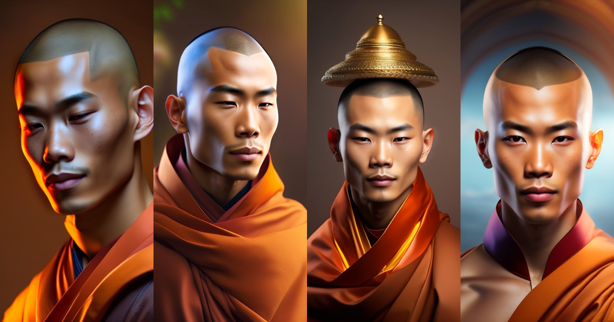 Lexica - I want a photo of an AI Monk that looks realistic. It portrays ...