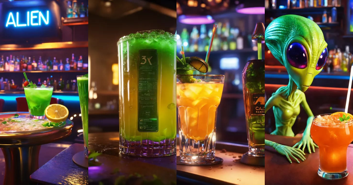 Lexica - Alien drinks at barspace port bar, 8K, realistic. unreal ...