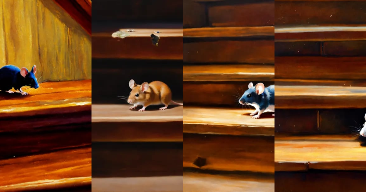 Lexica - An oil painting of a tiny mouse on a shiny wooden step of an ...