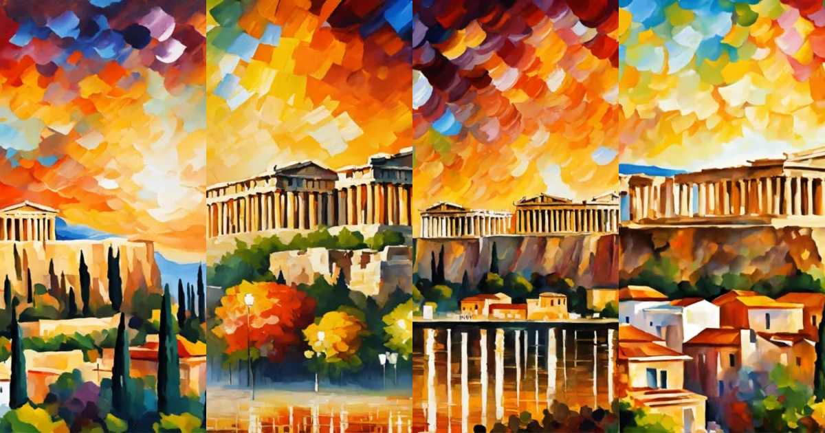 Lexica - The Acropolis, Athens, colorful painting in the style of ...