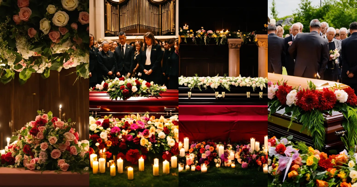 Lexica - A photo of an open casket funeral service. The casket is ...