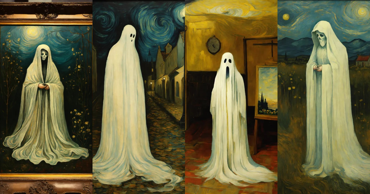 Lexica - Vintage, Gothic style, lonely white ghost, painting, Van Gogh