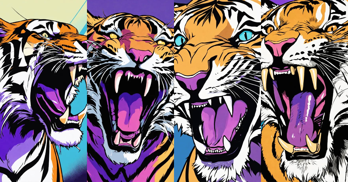 Lexica - Tiger yelling, close up portrait, yelling, high detail, purple ...