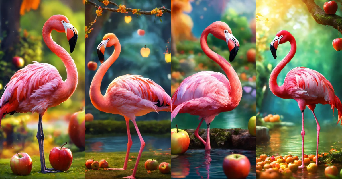 Lexica - A ‘pink flamingo in a fairy costume bobbing for apples on ...