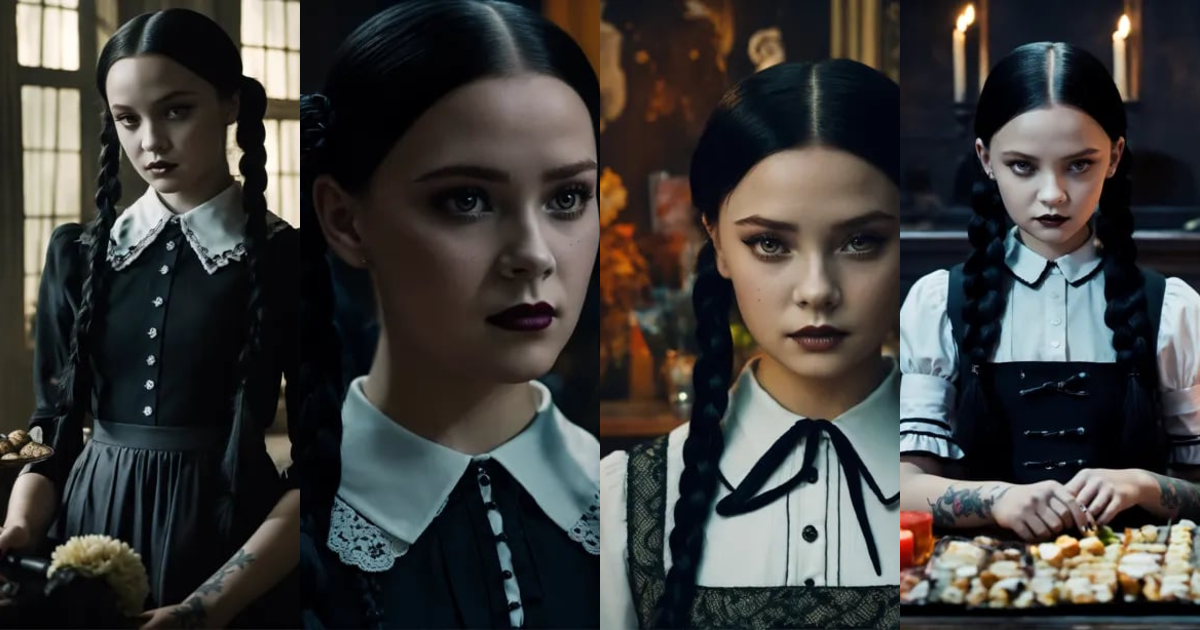 Lexica - Wednesday Addams from the series, black hair braided in two ...