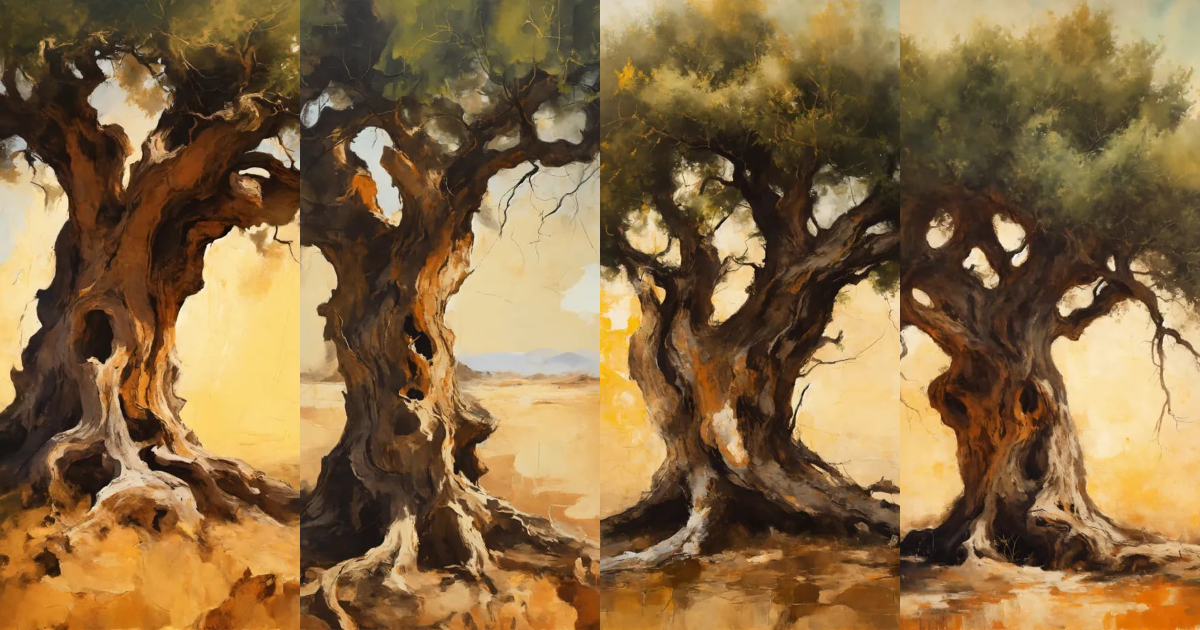 Lexica - Abstract and minimalist painting of an old and gnarled olive ...