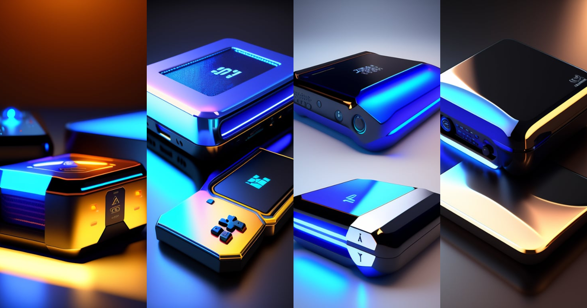 Lexica - 3D render, artstation, game console, black and blue ...