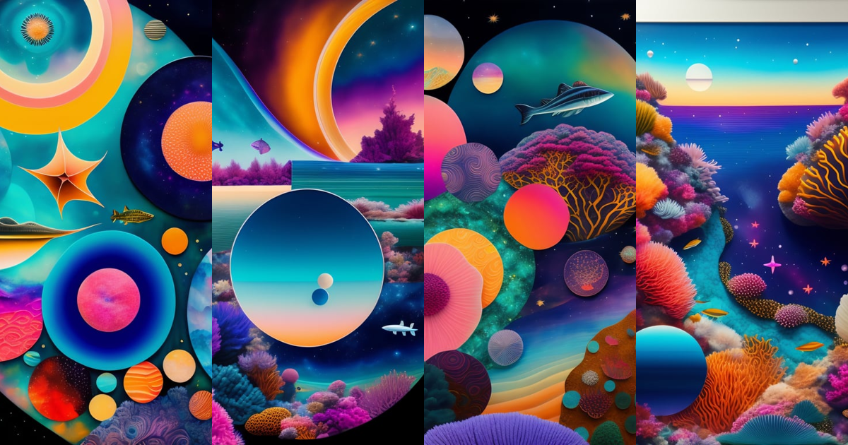 Lexica - Galactic Coral Reef, mixed media collage