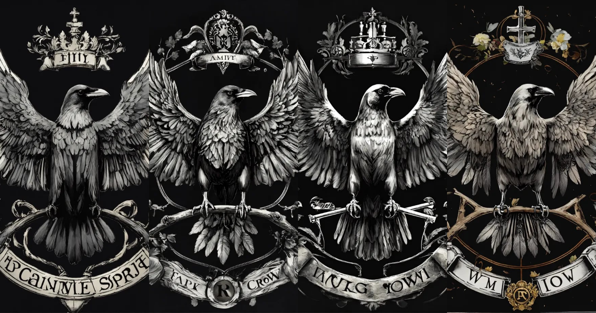 Lexica - Black crow, family crest, wings spread, black background