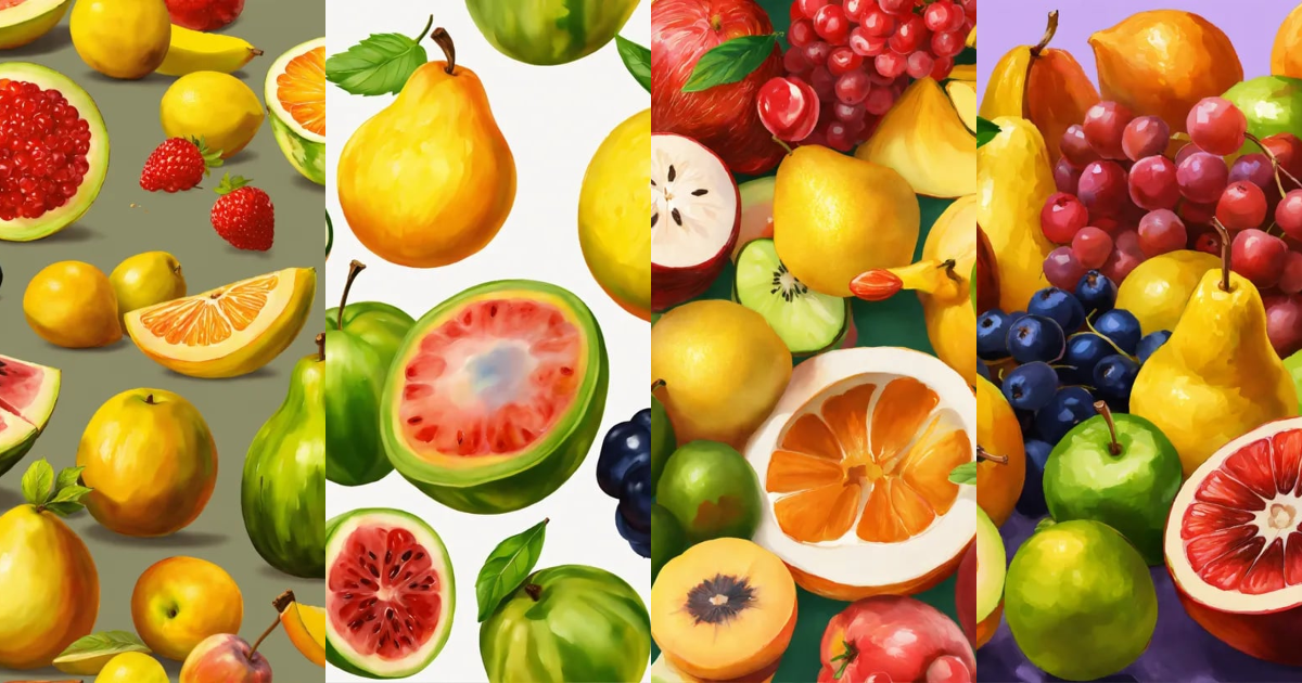 Lexica - Various fruits sheet, isolate objects, realistic cartoon oil ...