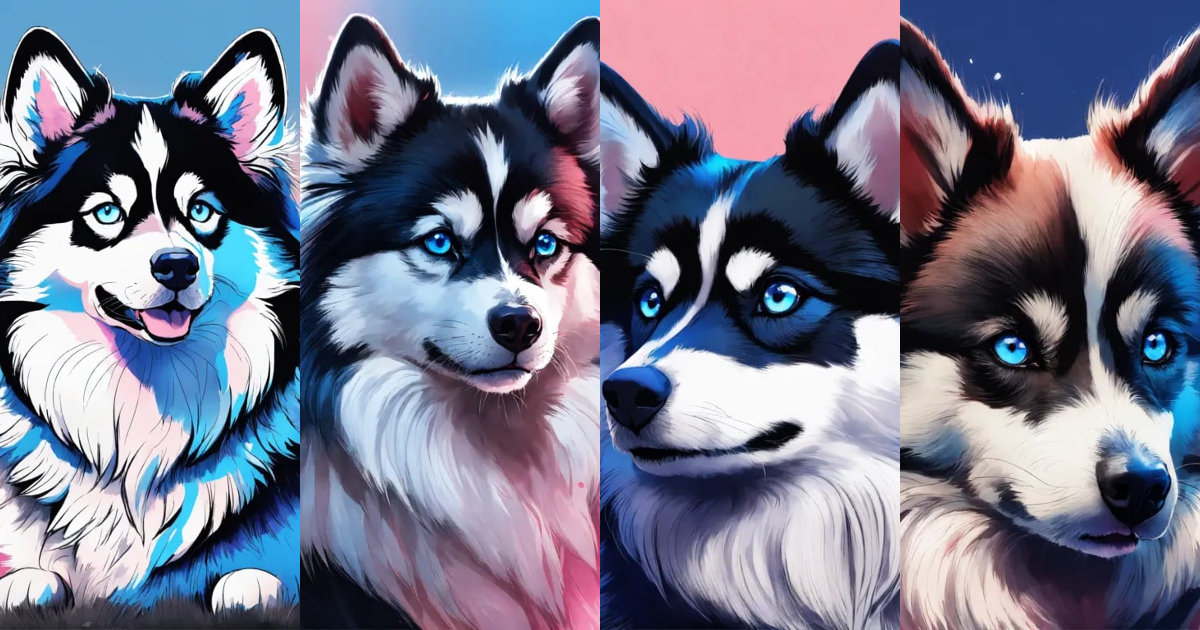 Lexica - A full body image of a pomsky black and white with long hair ...