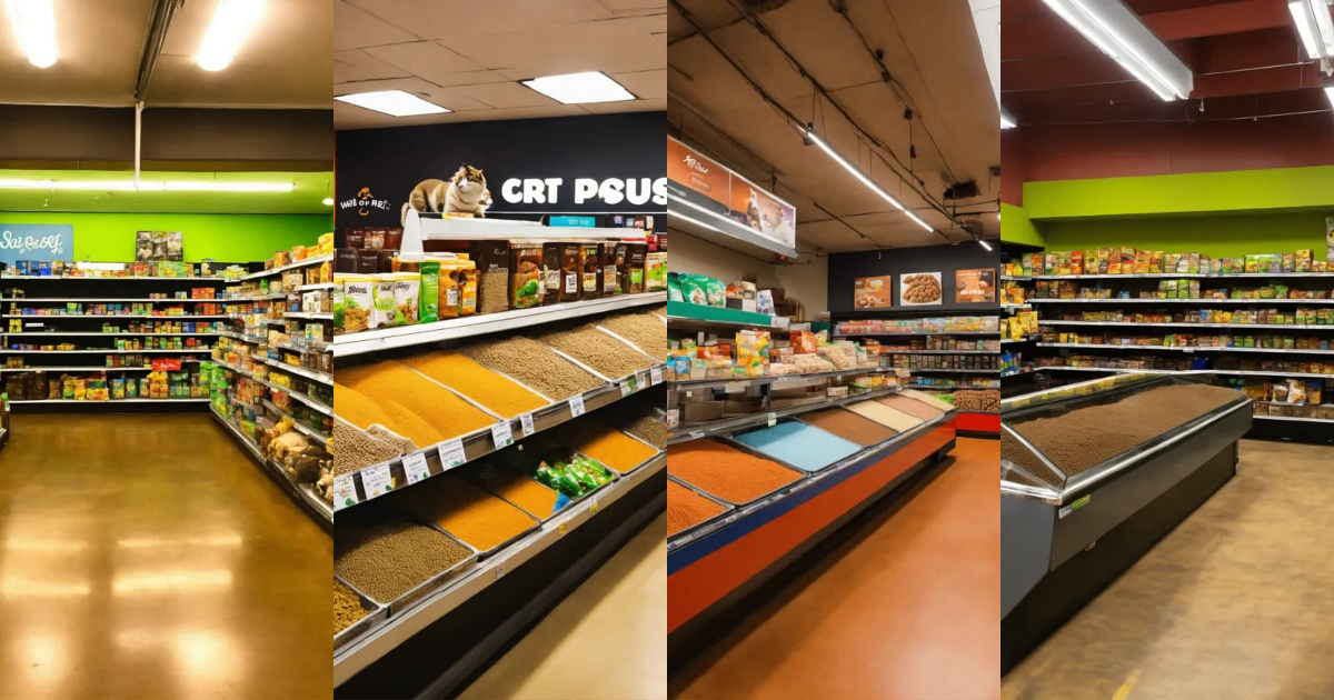 Lexica - A photo of a pet food store. The store is well-organized and ...