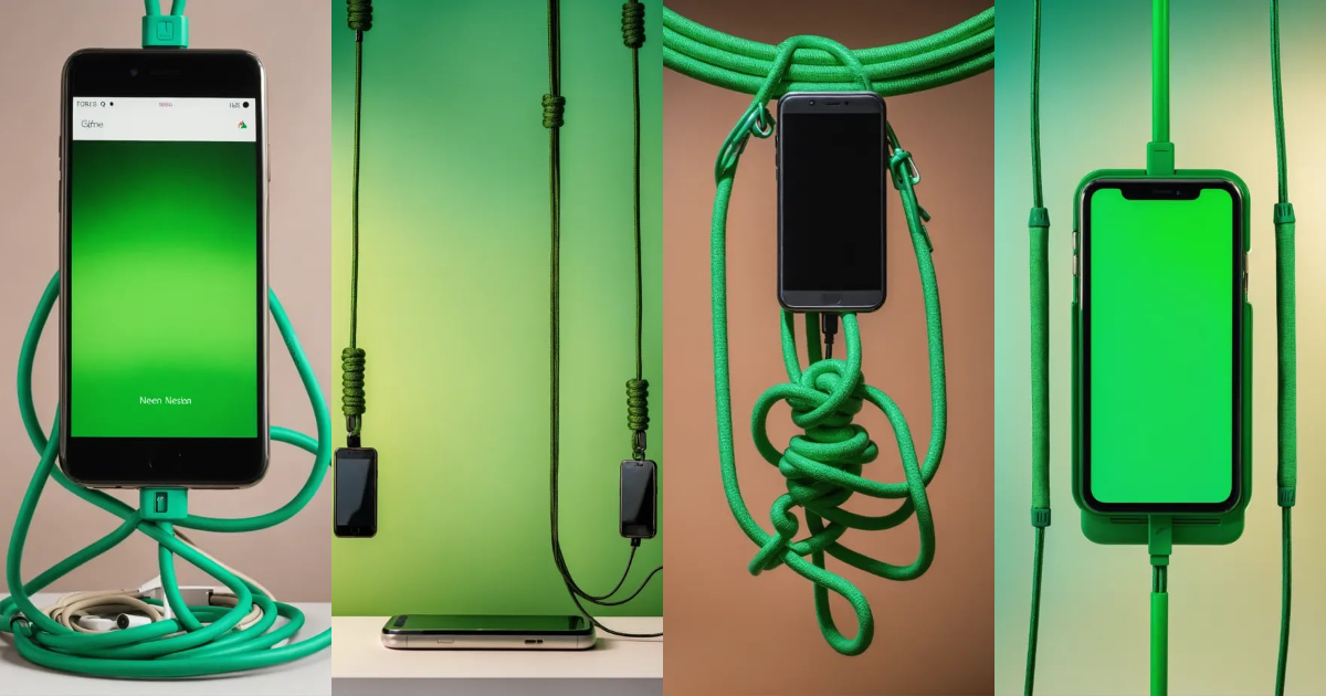 Lexica - Three suspended secure green bungee cords in knot holding ...