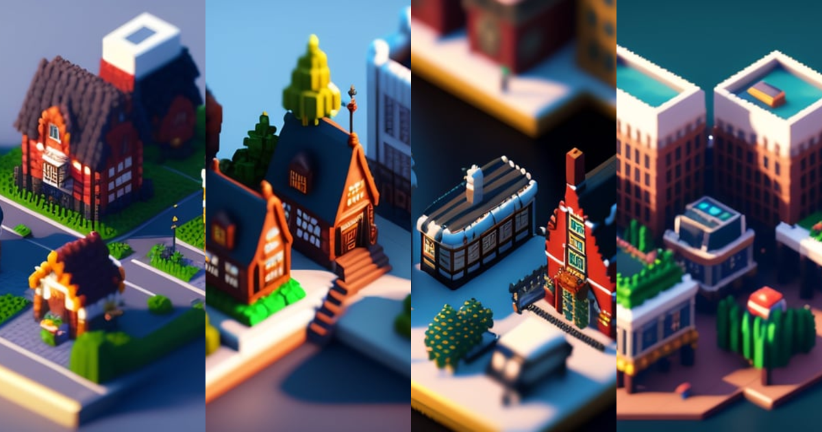 Lexica - Isometric norway city, unreal engine voxel render, pixel art