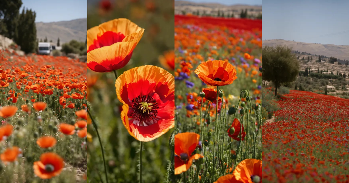 Lexica - Palestinian poppy flower garden visited by residents