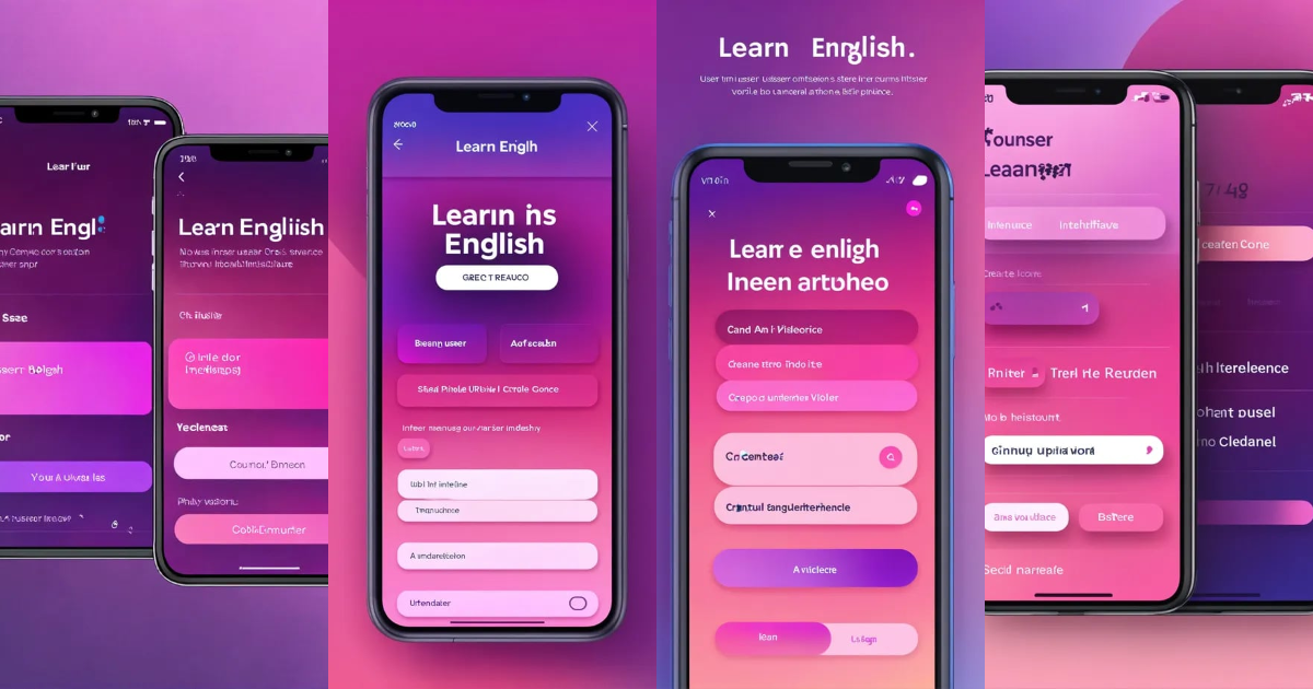 Lexica - Create a user interface that says "Learn English" with a gradient background ...