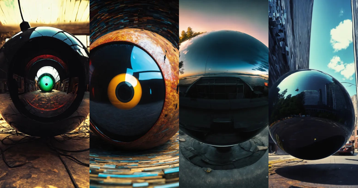 Lexica - Photo fish eye 3d Digital art Black strange object odd shape ...