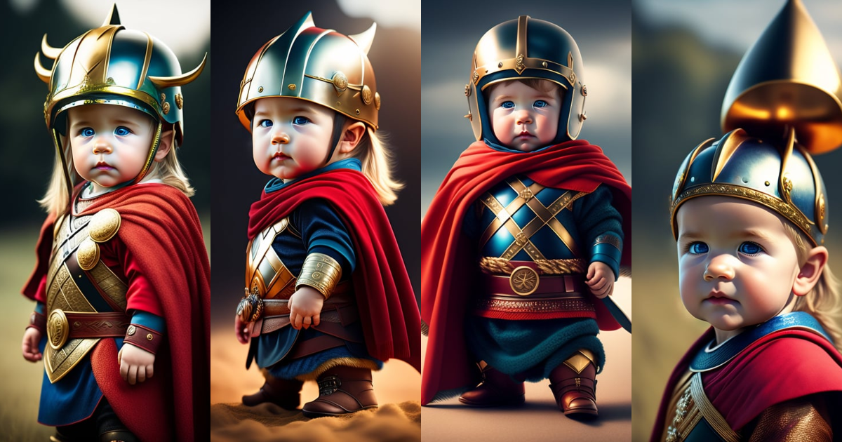 Lexica - Baby Thor, with traditional Viking helmet, Mjölnir, highly ...