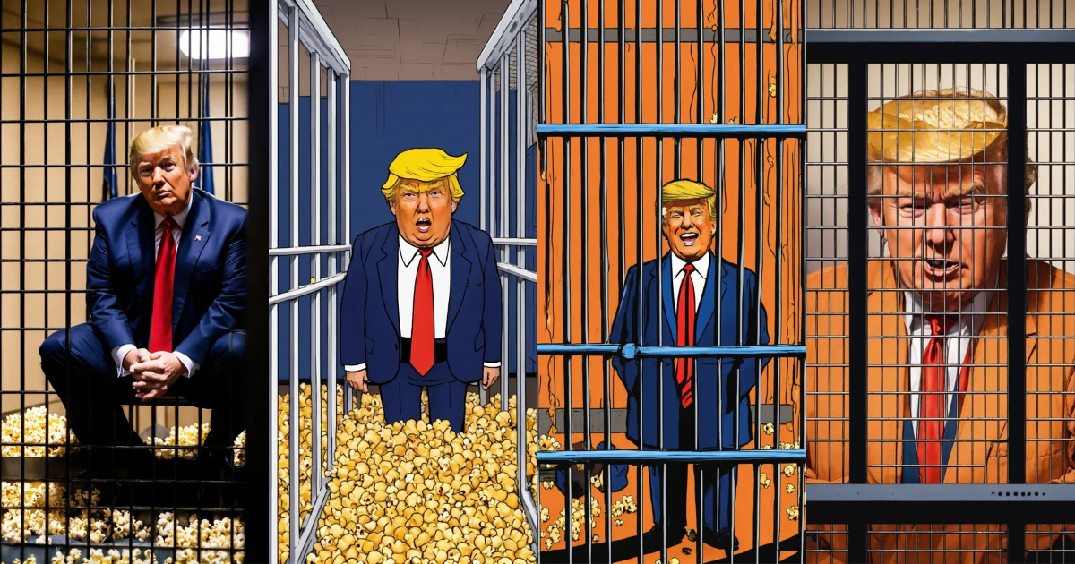 Lexica - "sad Donald Trump" in jail cell "full of popcorn" guards ...