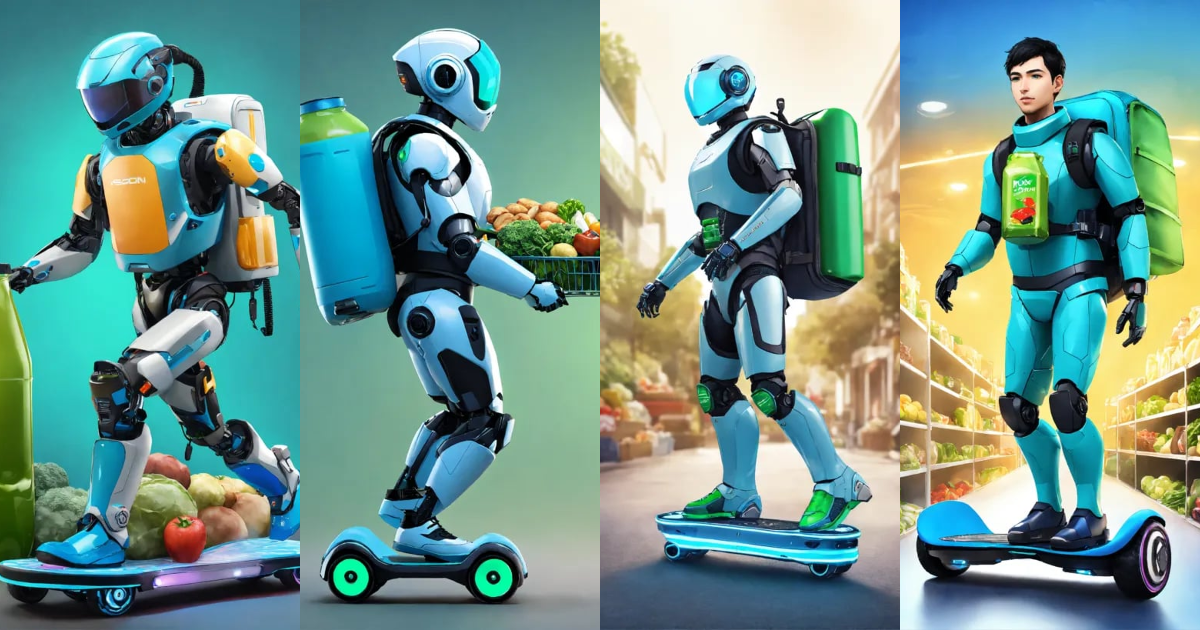 Lexica - A passionate male robot on hoverboard, realistic man face ...